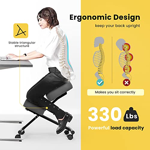 Ergonomic Kneeling Chair Adjustable Stool with Thick Foam Cushions and Smooth Gliding Casters for Home, Gray