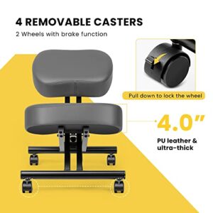 Ergonomic Kneeling Chair Adjustable Stool with Thick Foam Cushions and Smooth Gliding Casters for Home, Gray