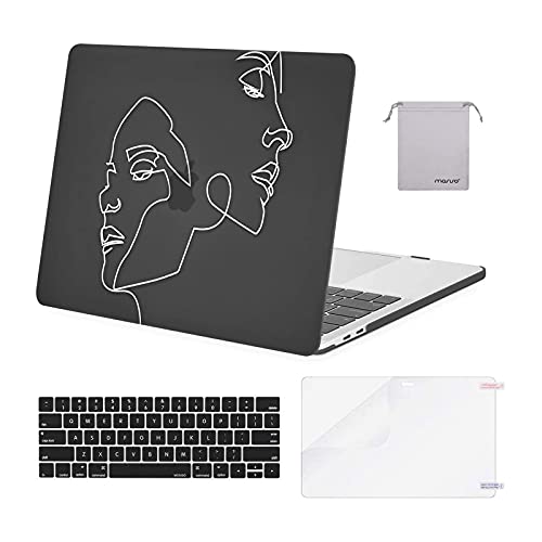 MOSISO Compatible with MacBook Pro 13 inch Case M2 2023, 2022, 2021-2016 A2338 M1 A2251 A2289 A2159 A1989 A1708 A1706, Plastic Face Sketch Hard Shell Case&Keyboard Cover&Screen Protector&Pouch, Black