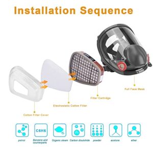 [Reusable Full Face Respirator] Paint Face Cover for Painting, Machine Polishing, Welding and Other Work Protection Gas mask Anti-Fog Large Field of View(15 in1 for 6800 Respirator)