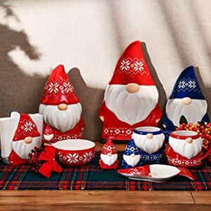 Bico Red Christmas Gnome Dip Bowl with Spreader, Handpainted Ceramic, Dishwasher Safe