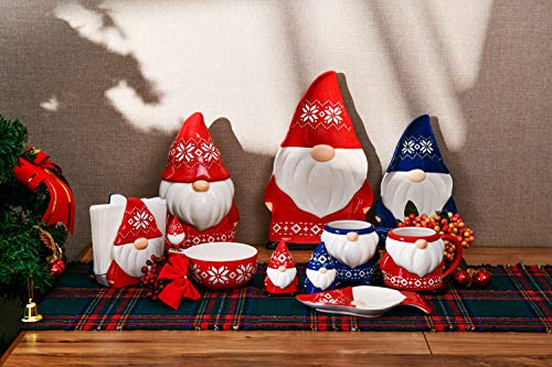 Bico Red Christmas Gnome Dip Bowl with Spreader, Handpainted Ceramic, Dishwasher Safe