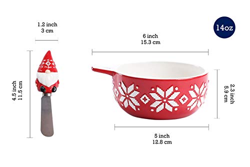 Bico Red Christmas Gnome Dip Bowl with Spreader, Handpainted Ceramic, Dishwasher Safe