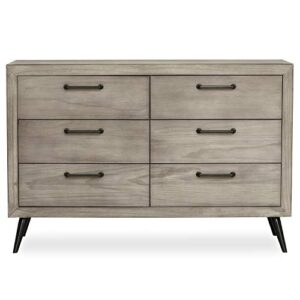 evolur stilnovo mid century double dresser, windsor oak grey, 52x18x35 inch (pack of 1)