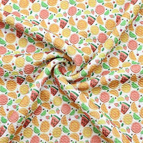 David Angie Summer Fruits Watermelon Printed Bullet Textured Liverpool Fabric 4 Way Stretch Spandex Knit Fabric by The Yard for Head Wrap Accessories (Fruit)