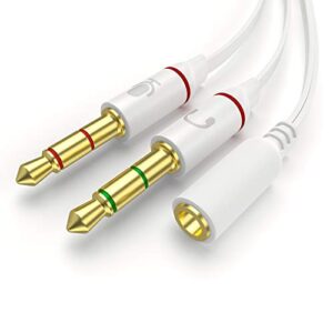 headphone audio splitter, gold plated 3.5mm female to 2 dual 3.5mm male headphone mic audio y splitter cable adapter for computer, pc, laptop (white)