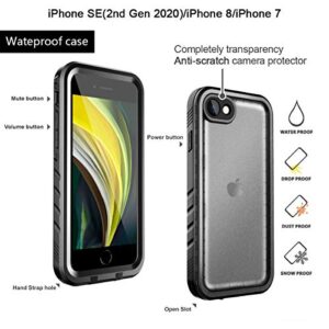 Cozycase Waterproof Case for iPhone SE 3rd 2022/iPhone SE 2nd 2020/iPhone 7/8 - Shockproof Full Body Rugged Sealed Case with Built-in Screen Protector Waterproof Case for iPhone SE3/SE2/7/8 (Black)