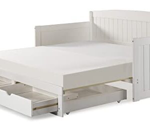 Alaterre Furniture Harmony Wood Daybed, Single, White Brazilian Pine Trundle Bed for Sleepovers with Kids, 2 Pull-Out Drawers, 220lbs Weight Capacity, Twin-Size Bed, Modern, Sturdy, Durable