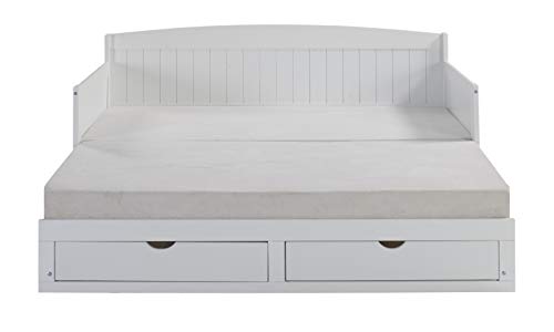 Alaterre Furniture Harmony Wood Daybed, Single, White Brazilian Pine Trundle Bed for Sleepovers with Kids, 2 Pull-Out Drawers, 220lbs Weight Capacity, Twin-Size Bed, Modern, Sturdy, Durable