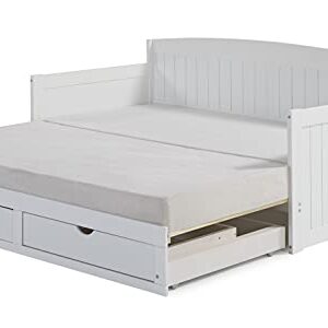 Alaterre Furniture Harmony Wood Daybed, Single, White Brazilian Pine Trundle Bed for Sleepovers with Kids, 2 Pull-Out Drawers, 220lbs Weight Capacity, Twin-Size Bed, Modern, Sturdy, Durable