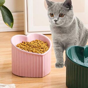 Pink Ceramic Raised Cat Bowls, Tilted Elevated Food or Water Bowls, Stress Free, Backflow Prevention, Dishwasher and Microwave Safe, Lead & Cadmium Free