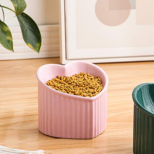 Pink Ceramic Raised Cat Bowls, Tilted Elevated Food or Water Bowls, Stress Free, Backflow Prevention, Dishwasher and Microwave Safe, Lead & Cadmium Free