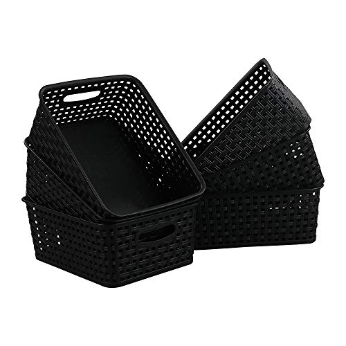 Asking Black Plastic Weave Storage Baskets, Set of 6