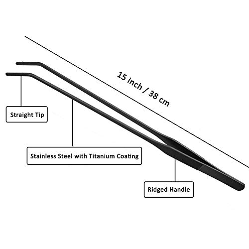 15" Aquarium Tweezers, Anti-rust Long Aquascaping Tools, Stainless Steel Feeding Tongs, Straight and Curved Forceps Nippers, Perfect for Planted Aquarium Fish Tank Reef Tank and Terrarium.