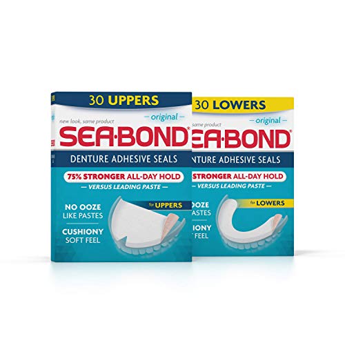 Sea Bond Secure Denture Adhesive Seals Multipack, Zinc Free, All Day Hold, Mess Free, Original Uppers and Lowers- 30 each