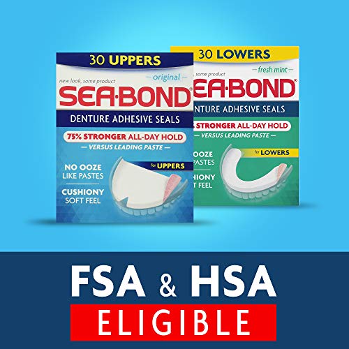 Sea Bond Secure Denture Adhesive Seals Multipack, Zinc Free, All Day Hold, Mess Free, Original Uppers and Lowers- 30 each