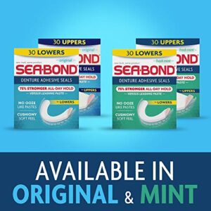 Sea Bond Secure Denture Adhesive Seals Multipack, Zinc Free, All Day Hold, Mess Free, Original Uppers and Lowers- 30 each