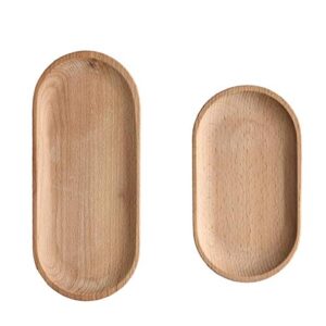 Mini Serving Tray for Jewellery Key Coin Set of 2, Oval Wood Natural Dessert Cup Tray, Small Wooden Cheese Plate, Tableware Decorative Tray