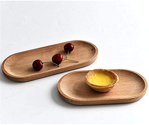 Mini Serving Tray for Jewellery Key Coin Set of 2, Oval Wood Natural Dessert Cup Tray, Small Wooden Cheese Plate, Tableware Decorative Tray