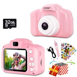 ozmi upgrade kids selfie camera for girls, children hd digital video camera for toddler, christmas birthday gift for girl age 3-12, toy camera for 3 4 5 6 7 8 9 10 year old girl with 32gb sd card-pink