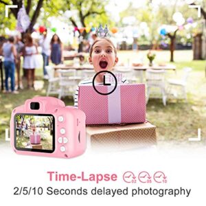 OZMI Upgrade Kids Selfie Camera for Girls, Children HD Digital Video Camera for Toddler, Christmas Birthday Gift for Girl Age 3-12, Toy Camera for 3 4 5 6 7 8 9 10 Year Old Girl with 32GB SD Card-Pink