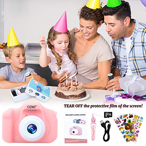 OZMI Upgrade Kids Selfie Camera for Girls, Children HD Digital Video Camera for Toddler, Christmas Birthday Gift for Girl Age 3-12, Toy Camera for 3 4 5 6 7 8 9 10 Year Old Girl with 32GB SD Card-Pink