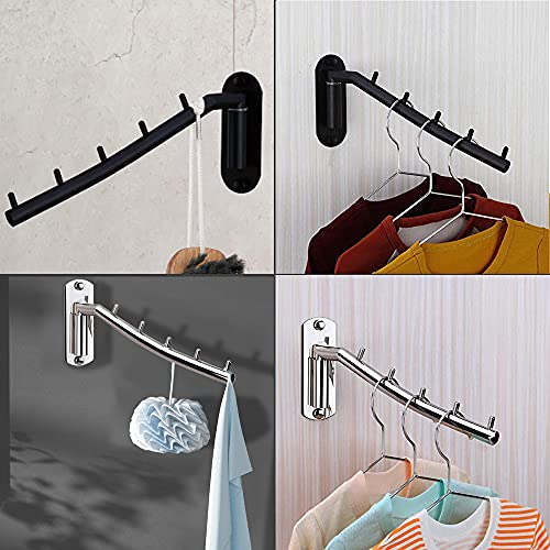 Zivisk 2 Pcs Folding Wall Mounted Clothes Suit Hangers Rack with Swing Arm Stainless Steel Heavy Duty Coat Hook for Bathroom, Bedroom, Laundry Room - Black