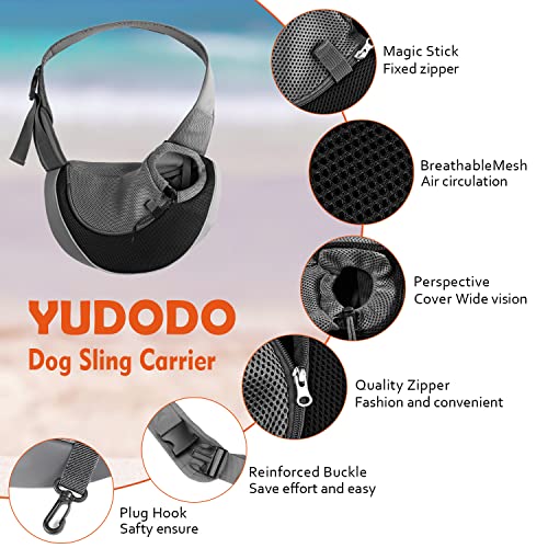 YUDODO Pet Dog Sling Carrier Breathable Mesh Travel Safe Sling Bag Carrier for Dogs Cats (L(10-15lbs), Black Reflective)