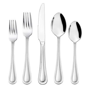 60-piece silverware set, haware stainless steel flatware service for 12, pearled edge tableware cutlery include knife/fork/spoon, beading eating utensil for home, mirror polished, dishwasher safe