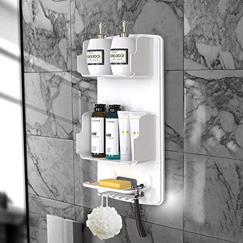 Shower Caddy - Plastic Shower Organizer Hanging, No Drilling Bathroom Organizer with 6Hook, Baffle Anti-drop Design, Removable Shower Holder for Shampoo and Soap is Easy to Clean