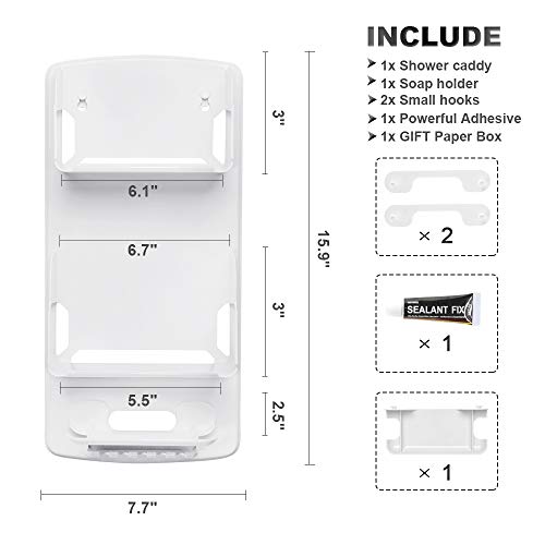 Shower Caddy - Plastic Shower Organizer Hanging, No Drilling Bathroom Organizer with 6Hook, Baffle Anti-drop Design, Removable Shower Holder for Shampoo and Soap is Easy to Clean