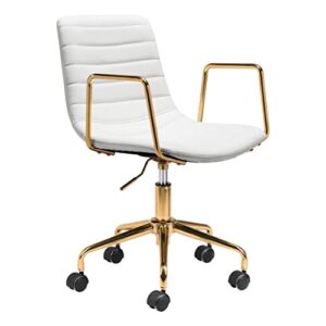 zuo modern - eric office chair white & gold - modern - seating - steel, foam, 100% polyurethane - indoor - 35.4in height