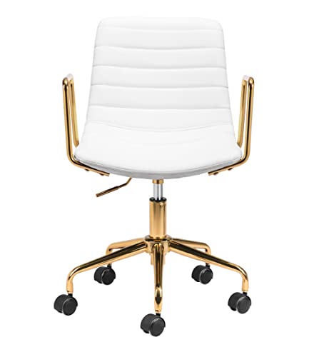 Zuo Modern - Eric Office Chair White & Gold - Modern - Seating - Steel, Foam, 100% Polyurethane - Indoor - 35.4in Height