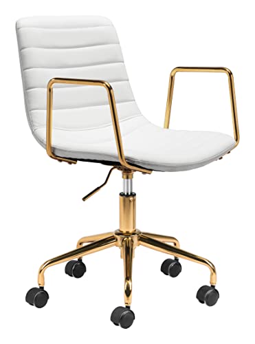 Zuo Modern - Eric Office Chair White & Gold - Modern - Seating - Steel, Foam, 100% Polyurethane - Indoor - 35.4in Height