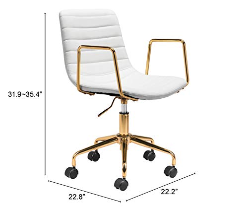 Zuo Modern - Eric Office Chair White & Gold - Modern - Seating - Steel, Foam, 100% Polyurethane - Indoor - 35.4in Height