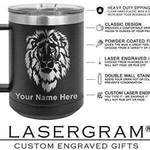 LaserGram 15oz Vacuum Insulated Coffee Mug, Rooster, Personalized Engraving Included (Black)