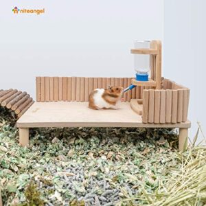 Niteangel Hamster Play Wooden Platform for Putting Small Animal's Food Bowl Drinking Bottle and Other cage Accessories (Rectangle - 7 Height)