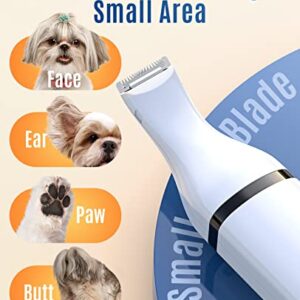 oneisall Dog Clippers with Double Blades,Cordless Small Pet Hair Grooming Trimmer,Low Noise for Trimming Dog's Hair Around Paws, Eyes, Ears, Face, Rump (White)