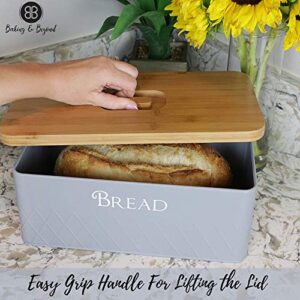 Baking & Beyond Bread Box with Bamboo Cutting Board Lid,13"x7.5"x5" Space-Saving Bread Box for Kitchen Countertop, Bread Storage Container Holder, Bread Keeper Bin - Fresh Loaves