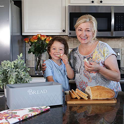 Baking & Beyond Bread Box with Bamboo Cutting Board Lid,13"x7.5"x5" Space-Saving Bread Box for Kitchen Countertop, Bread Storage Container Holder, Bread Keeper Bin - Fresh Loaves