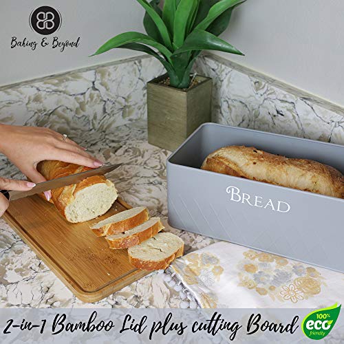 Baking & Beyond Bread Box with Bamboo Cutting Board Lid,13"x7.5"x5" Space-Saving Bread Box for Kitchen Countertop, Bread Storage Container Holder, Bread Keeper Bin - Fresh Loaves