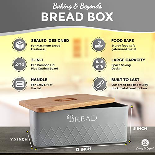 Baking & Beyond Bread Box with Bamboo Cutting Board Lid,13"x7.5"x5" Space-Saving Bread Box for Kitchen Countertop, Bread Storage Container Holder, Bread Keeper Bin - Fresh Loaves