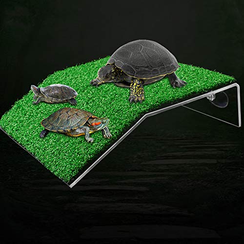 La La Pet® Creative Floating Tortoise Basking Platform with Artificial Grass & Ramp Turtle Resting Terrace Reptile Climbing Platform for Aquarium and Fish Tank Decor (L)