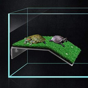 La La Pet® Creative Floating Tortoise Basking Platform with Artificial Grass & Ramp Turtle Resting Terrace Reptile Climbing Platform for Aquarium and Fish Tank Decor (L)