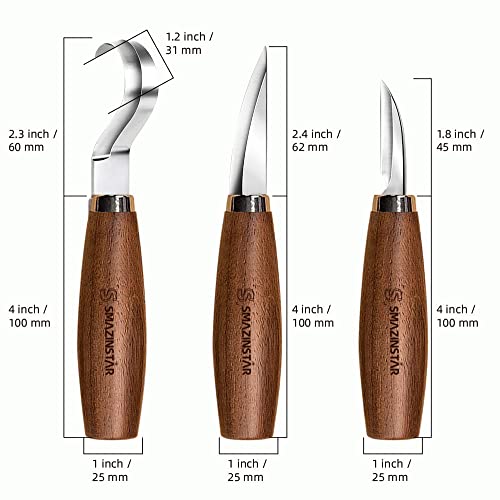 Whittling knife, Wood Carving Tools 5 in 1 Knife Set - Includes Hook Knife, Whittling Knife, Detail Knife, Carving Knife Sharpener for Spoon Bowl Cup Kuksa for Kids & Beginners