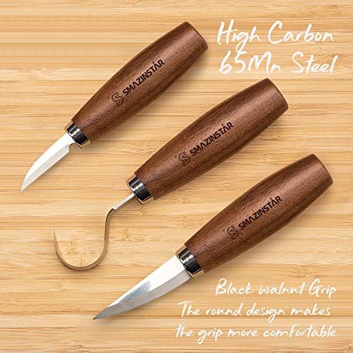 Whittling knife, Wood Carving Tools 5 in 1 Knife Set - Includes Hook Knife, Whittling Knife, Detail Knife, Carving Knife Sharpener for Spoon Bowl Cup Kuksa for Kids & Beginners