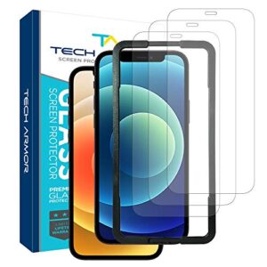 tech armor ballistic glass screen protector for iphone 12 and iphone 12 pro [6.1 inch] display 3 pack tempered glass, case friendly