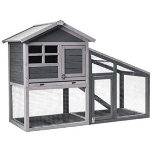 tangkula rabbit hutch indoor outdoor, wooden chicken coop, bunny hutch with run, ventilation door, removable tray, ramp, sunlight panel, backyard garden animals pet cage (gray)