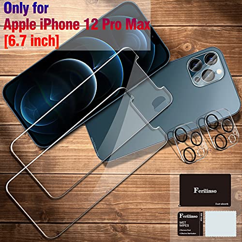 Ferilinso 2 Pack Screen Protector for iPhone 12 Pro Max with 2 Pack Camera Lens Protector [Tempered-Glass] [Military Protective] [HD Clear] [Case Friendly] [Anti-Fingerprint]