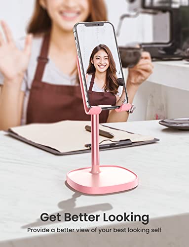 LISEN Pink Kitchen Accessories Kawaii Cell Phone Stand for iPhone & Desk Taller and More Photogenic Than Phone Dock Free Your Neck Height Angle Adjustable iPhone Holder Stand Things